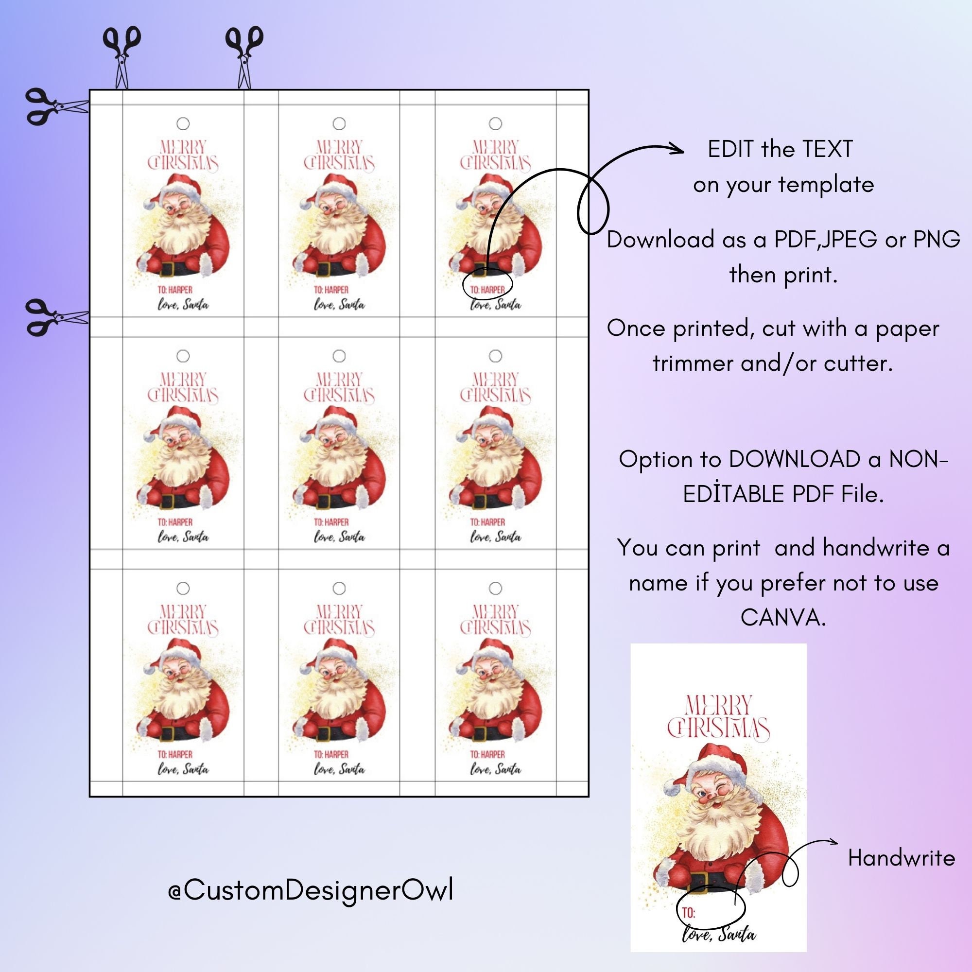Printable Secret Santa Gift Tags,customizable Christmas Tags,santa ...