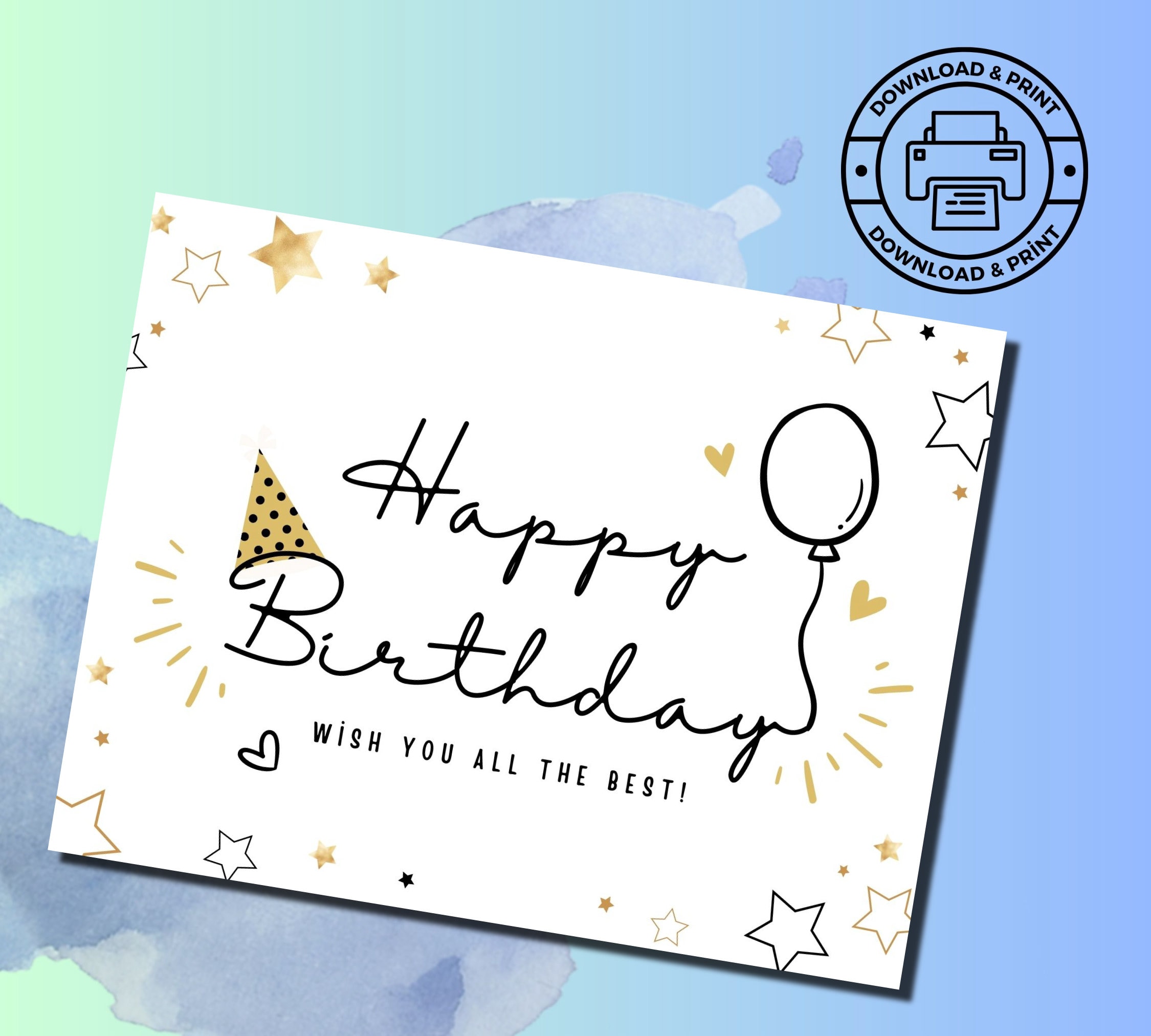 Happy Birthday Printable Card and Envelope / Instant Download PDF ...