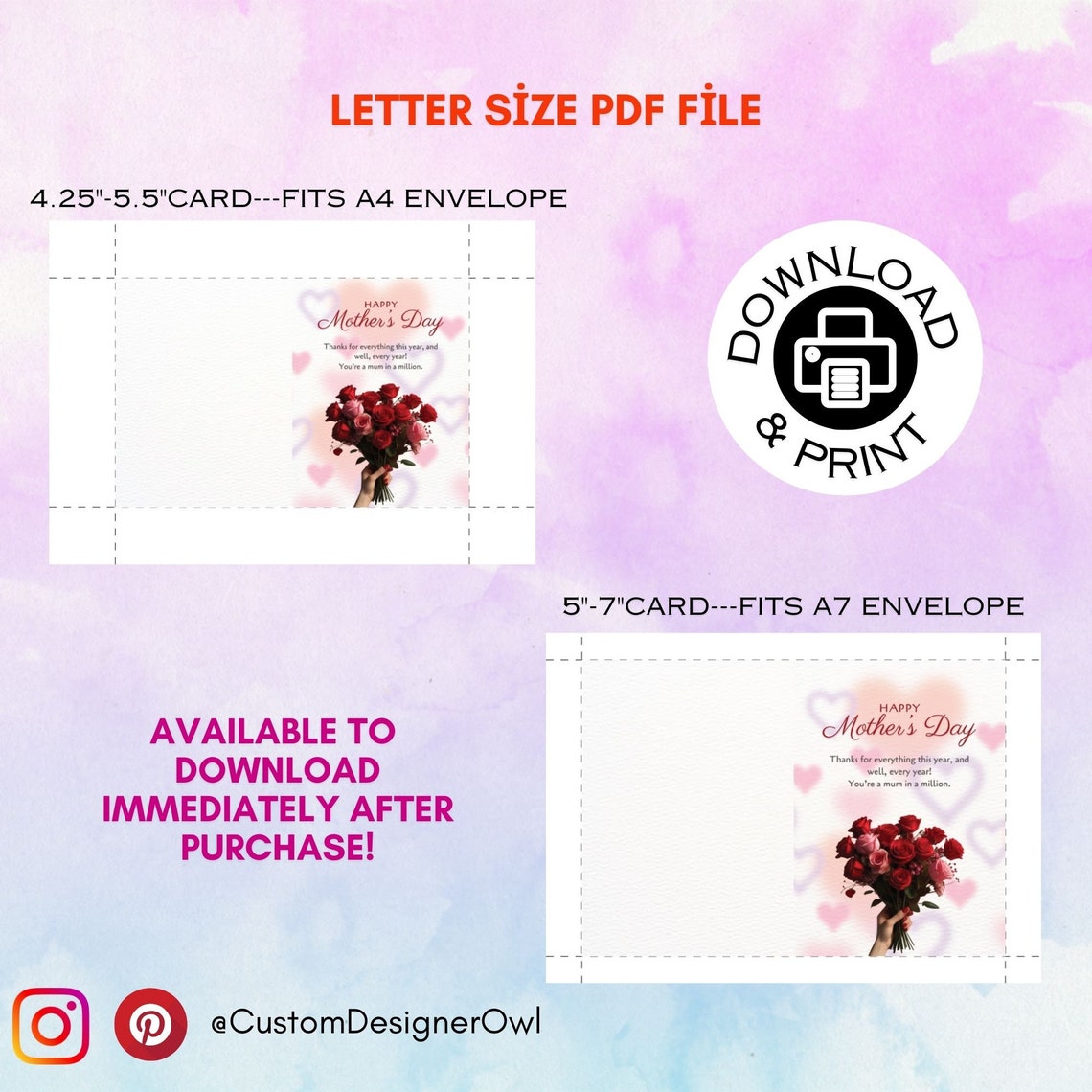 Happy Mother's Day Printable Gift Card, Foldable Card,instant Download ...