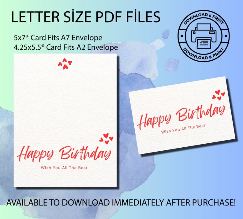 Happy Birthday Printable Card and Envelope / Instant Download PDF ...