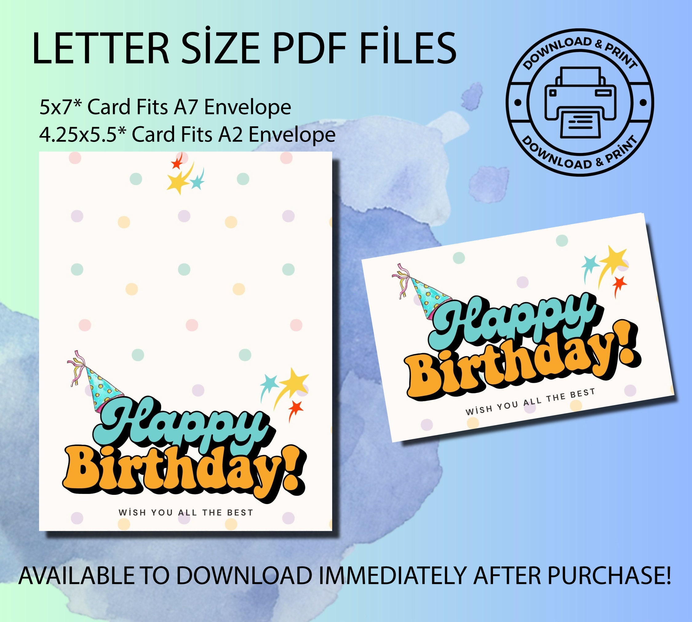 Happy Birthday Printable Card and Envelope / Instant Download PDF ...