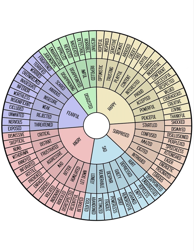 Feelings Wheel: 120 Emotions (digital Download) - Etsy UK