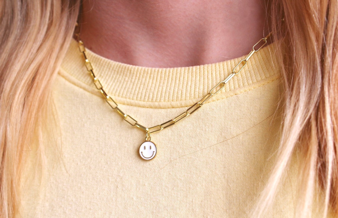 Custom Smiley Face Gold Chain Necklace - Etsy