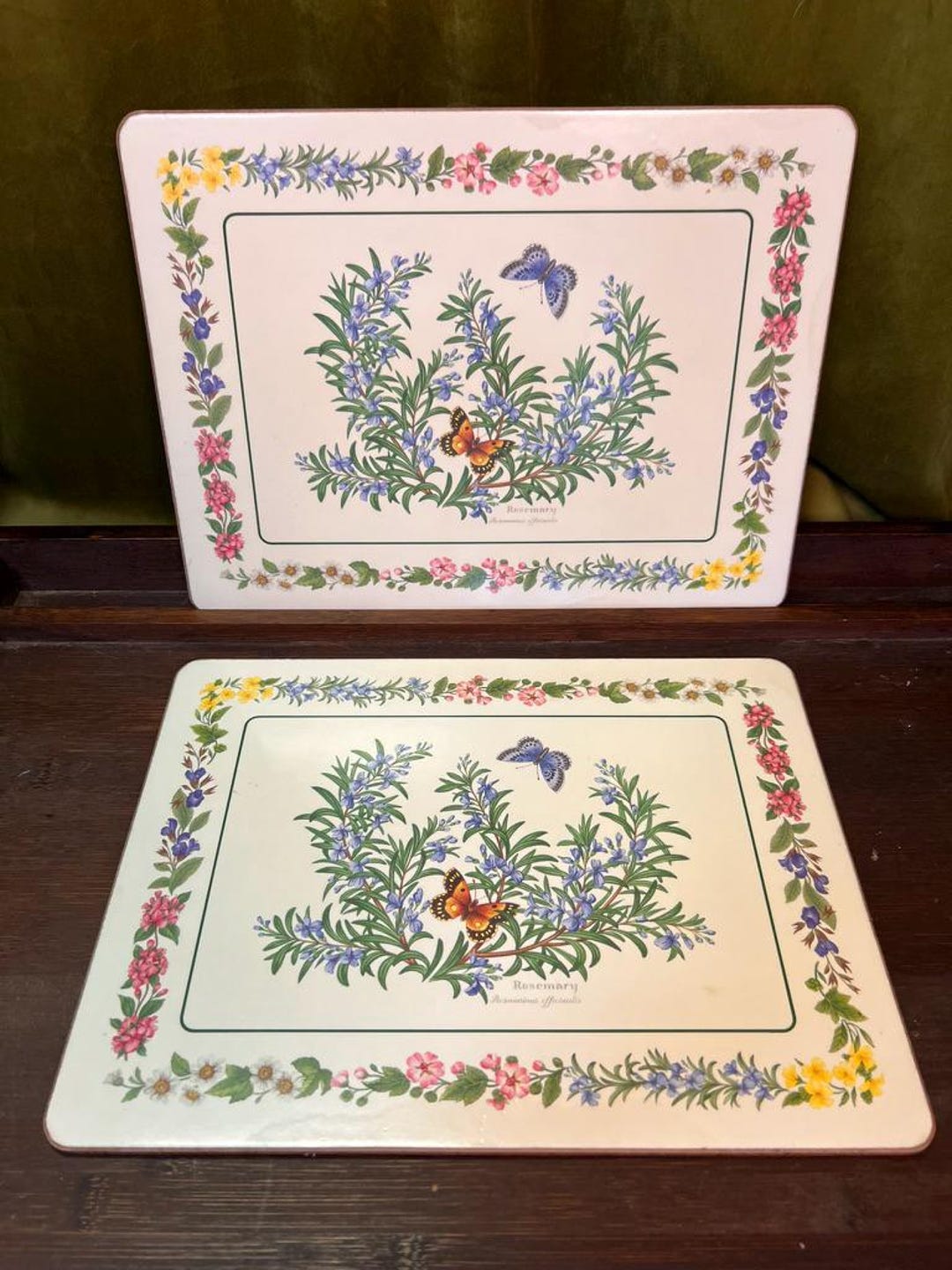 Vintage Botanical Placemats Set of 2 – Rosemary & Butterfly Cork-backed ...