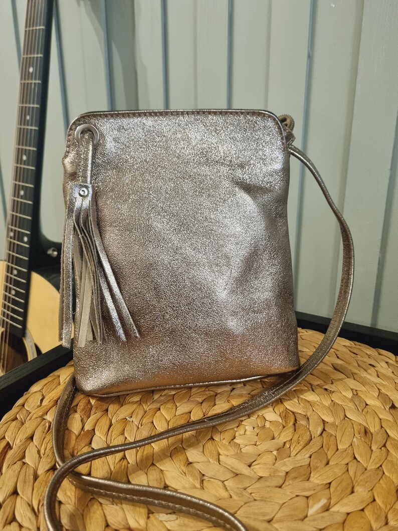 Real Leather Metallic Bronze Tassel Crossbody Bag Bronze Evening Bag ...
