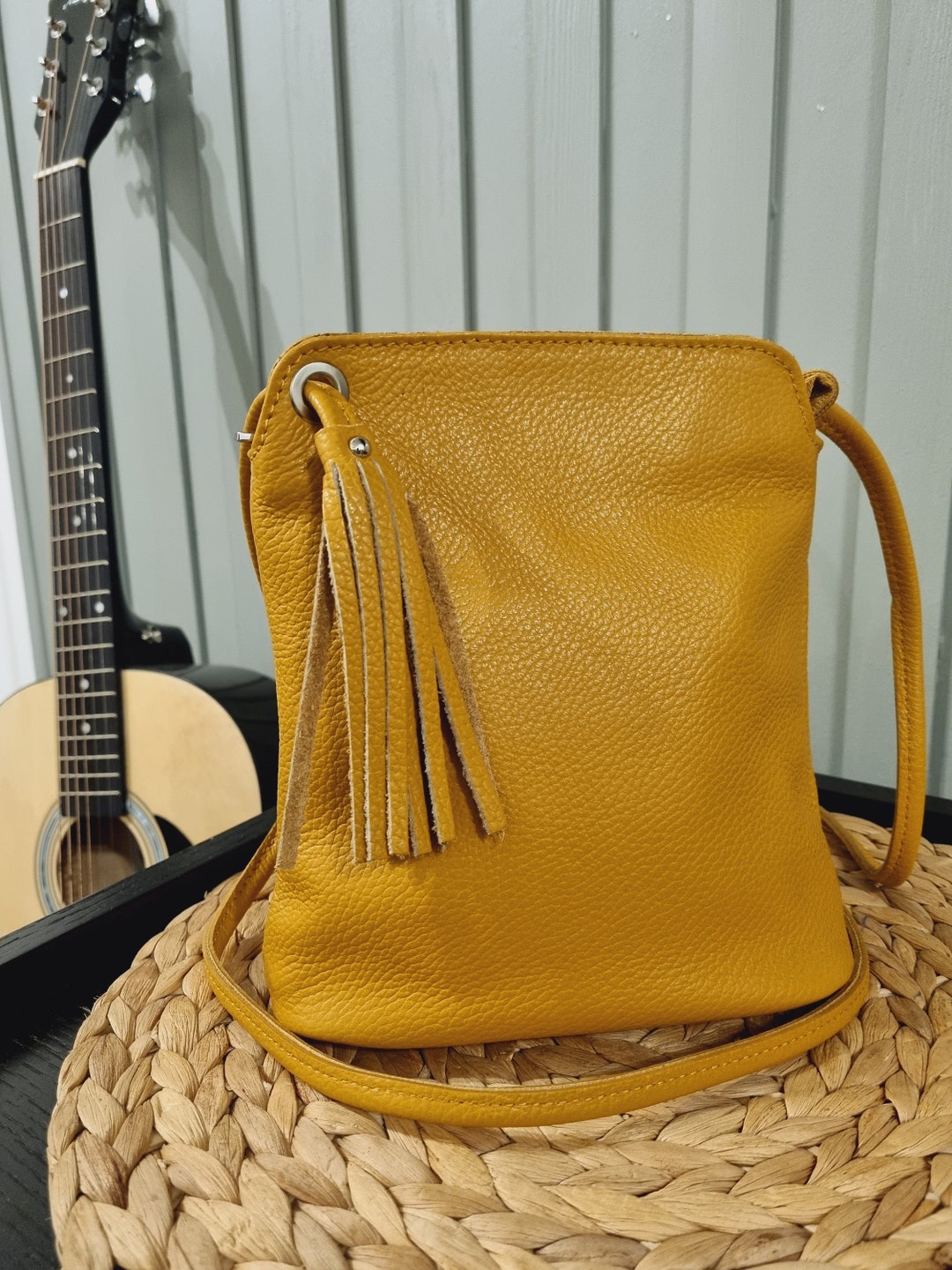 Mustard Crossbody Bag With Tassel/ Yellow Leather Bag/ Mustard - Etsy