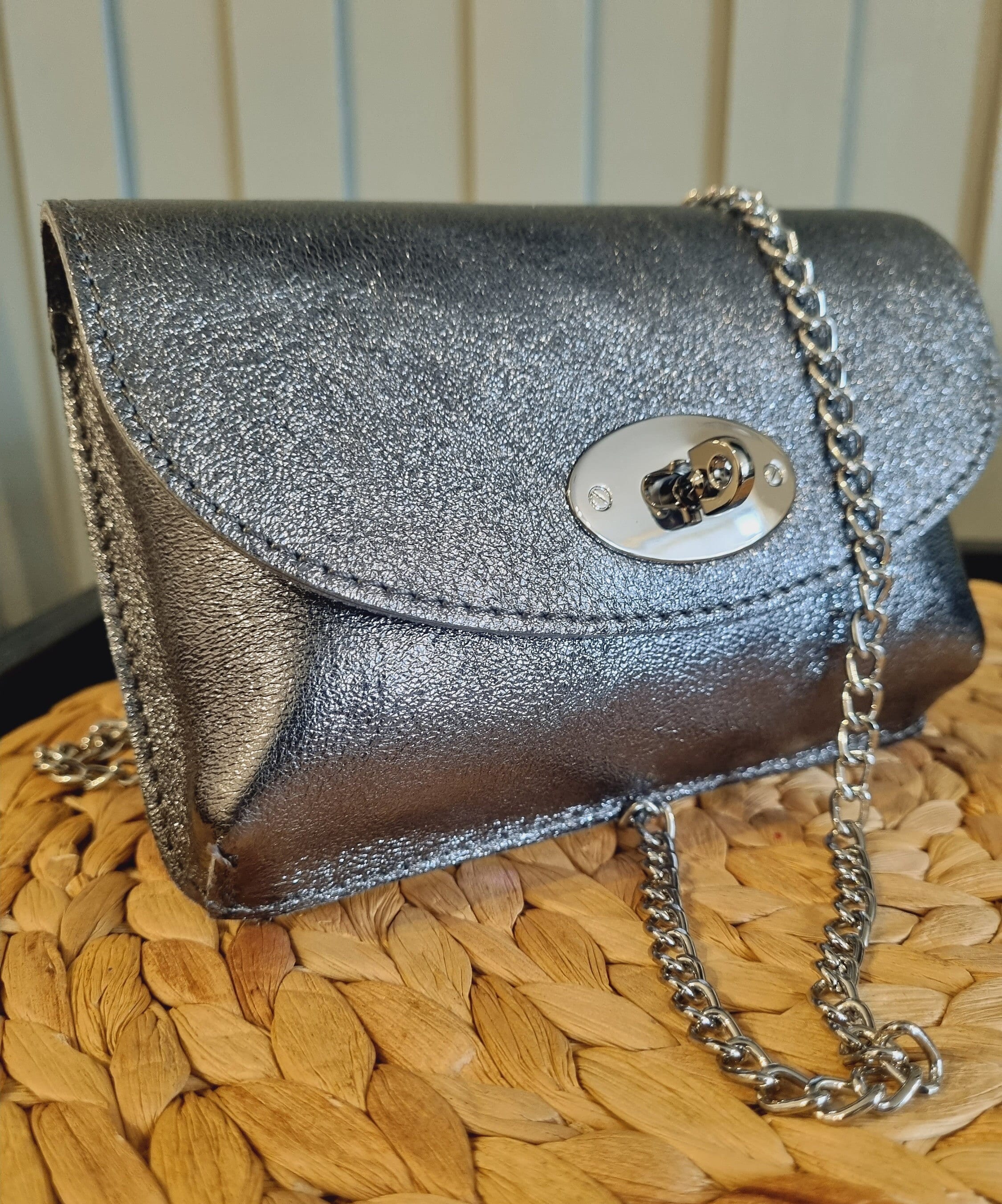 Leather Metallic Pewter Clutch Bag Pewter Evening Bag Dark Pewter Party ...