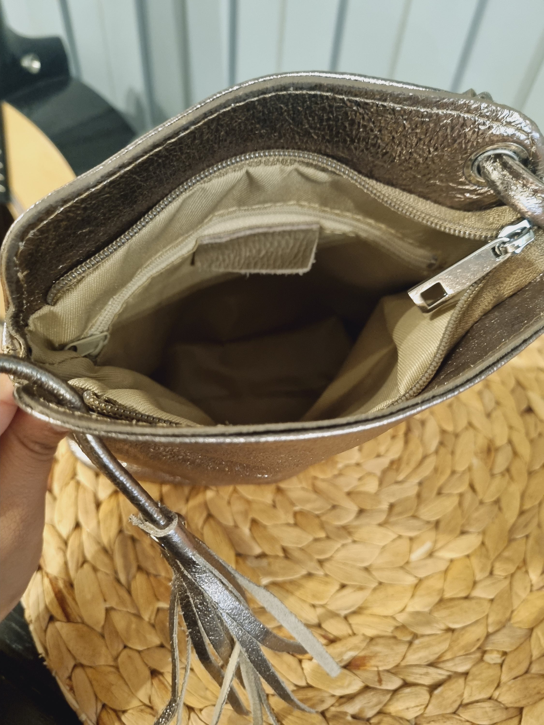 Real Leather Metallic Bronze Tassel Crossbody Bag Bronze Evening Bag ...