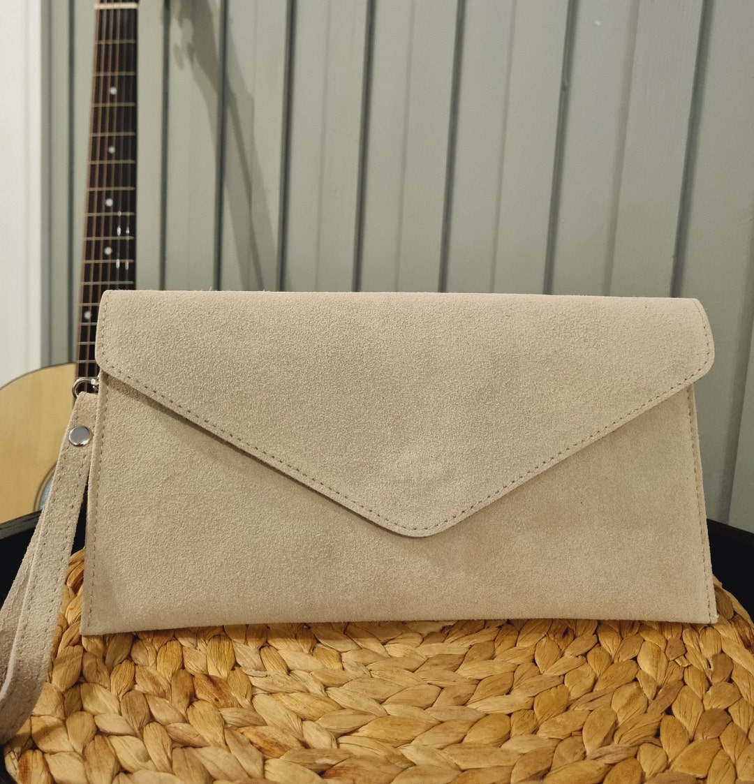 Real Suede Leather Beige Clutch Bag Beige Evening Bag Beige Envelope ...