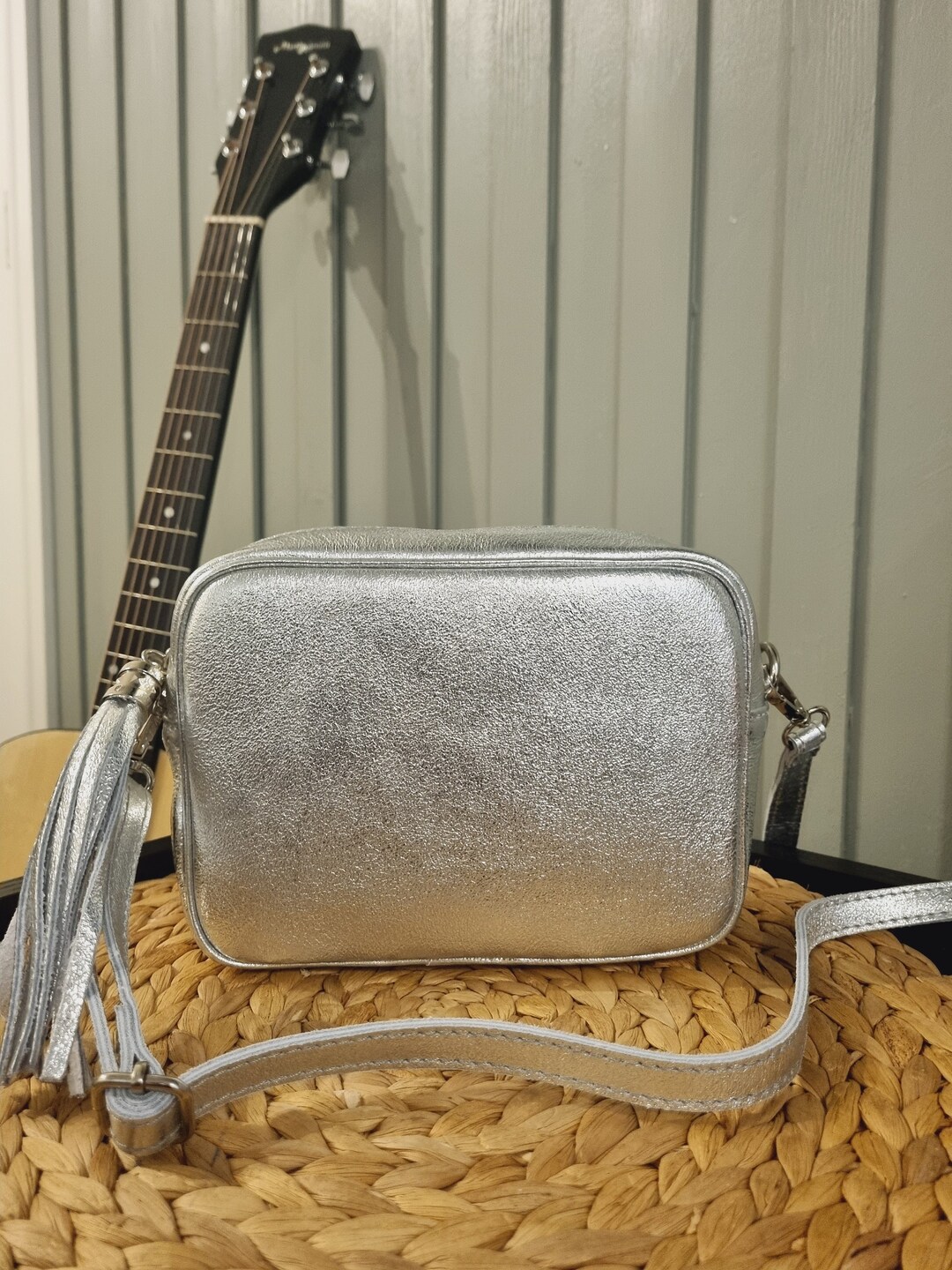 Real Leather Metallic Silver Tassel Crossbody Bag Silver Evening Bag ...