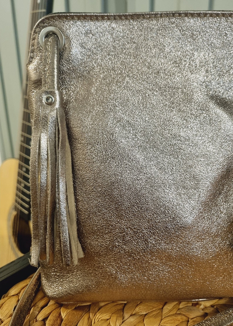 Real Leather Metallic Bronze Tassel Crossbody Bag Bronze Evening Bag ...