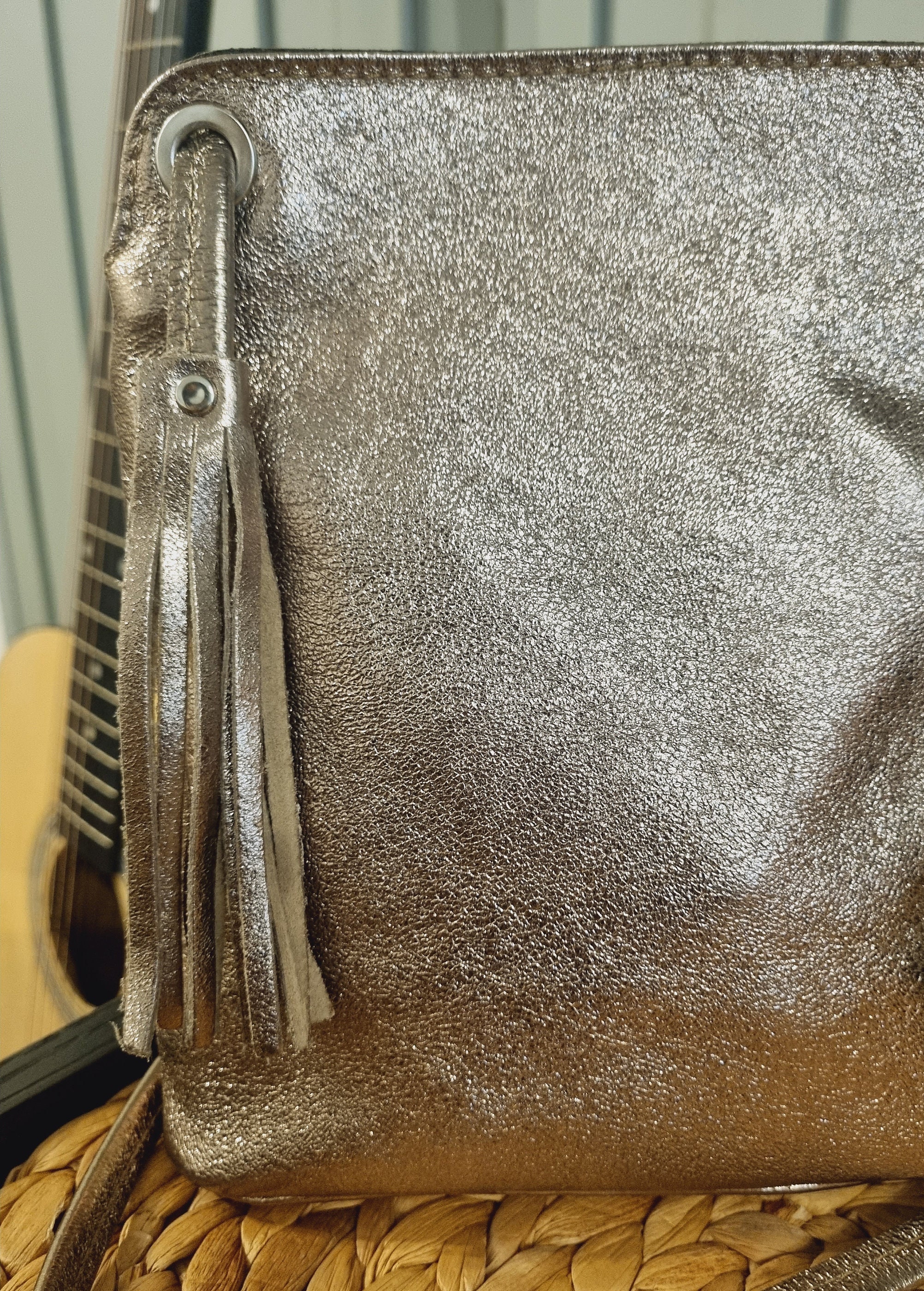 Real Leather Metallic Bronze Tassel Crossbody Bag Bronze Evening Bag ...