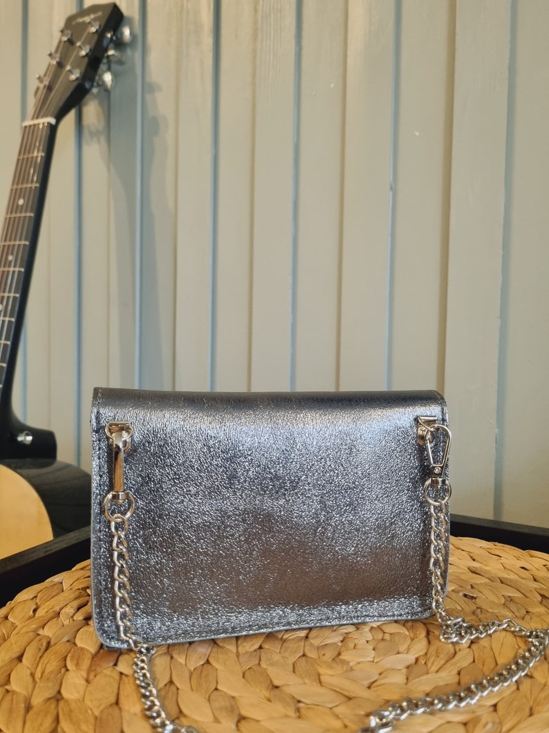 Leather Metallic Pewter Clutch Bag Pewter Evening Bag Dark Pewter Party ...