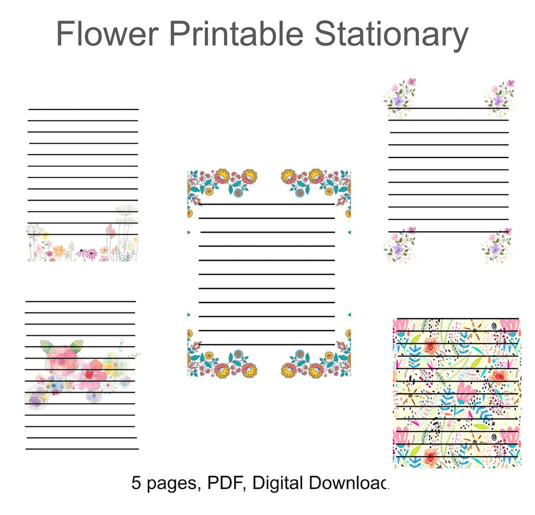 Printable Flower Stationery, DIGITAL DOWNLOAD, Printable Writing Paper ...