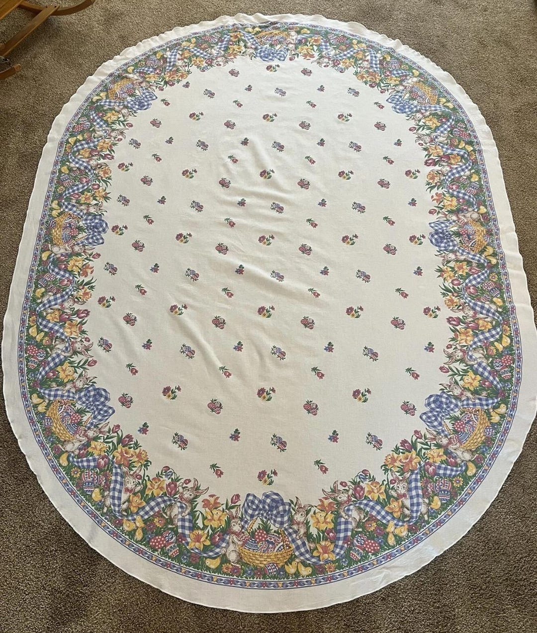 VTG 1993 Easter Bunny Chick Tablecloth Fashion Industries FLOWERS EGGS ...