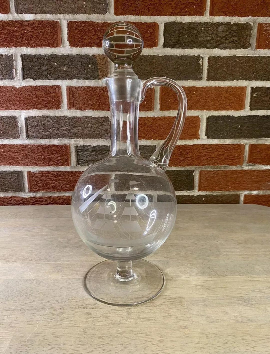 Vintage Etched Crystal Clipper Ship's Liquor Decanter - Etsy
