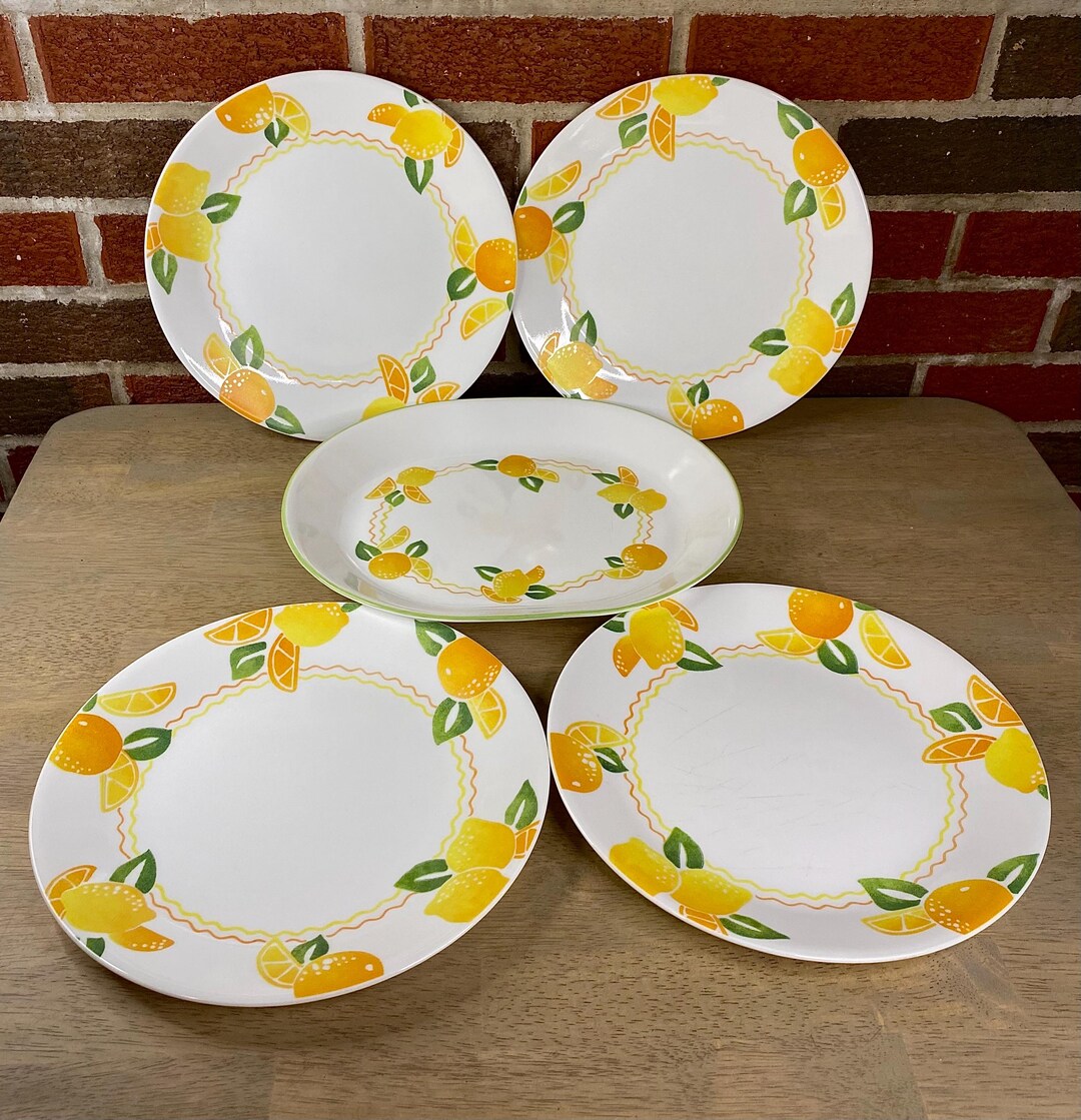 Corelle Retired Orange and Lemon 4 Dinner Plates & 1 Serving Tray - Etsy
