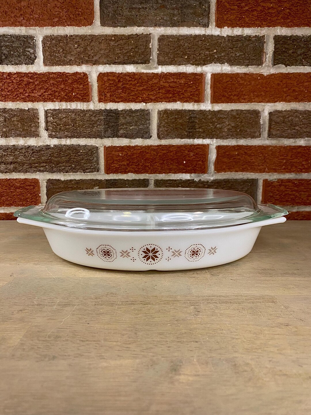 Vintage 60s Pyrex Divided Dish 1.5 QT With Lid Town and Country Brown ...