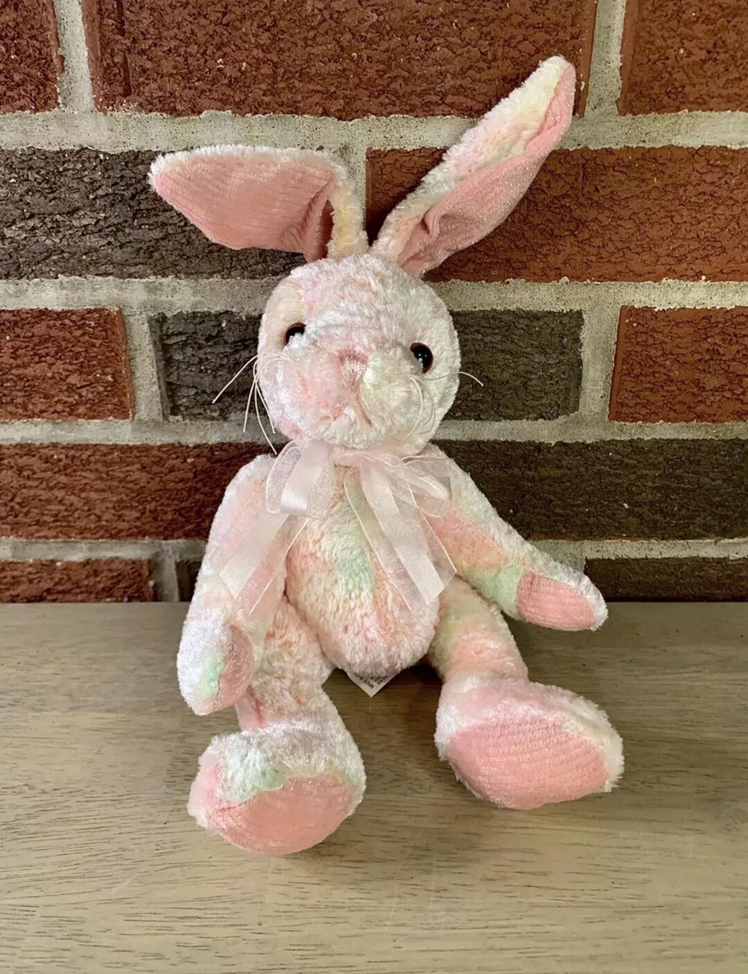 Fiesta Cuddle Plush Tie-dyed Rabbit Pink Green Yellow Bunny Ear Tip to ...