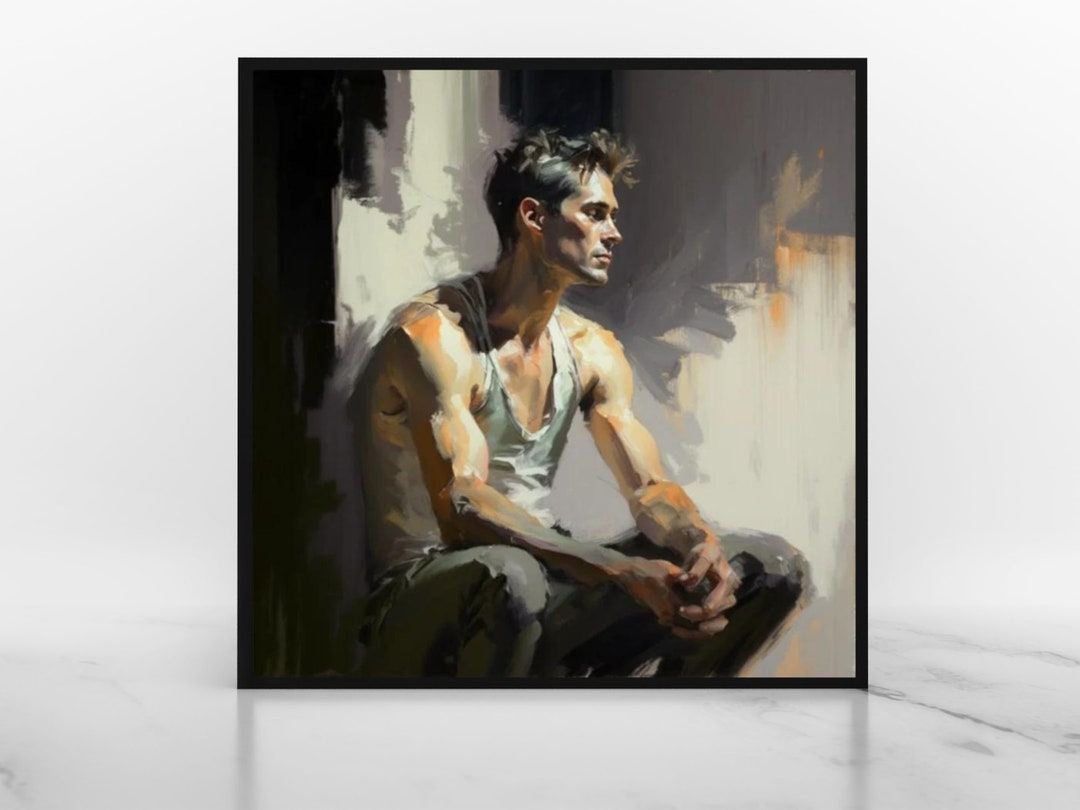 Lost in Thought Figure Art Print, Masculine Human Expression Artwork ...