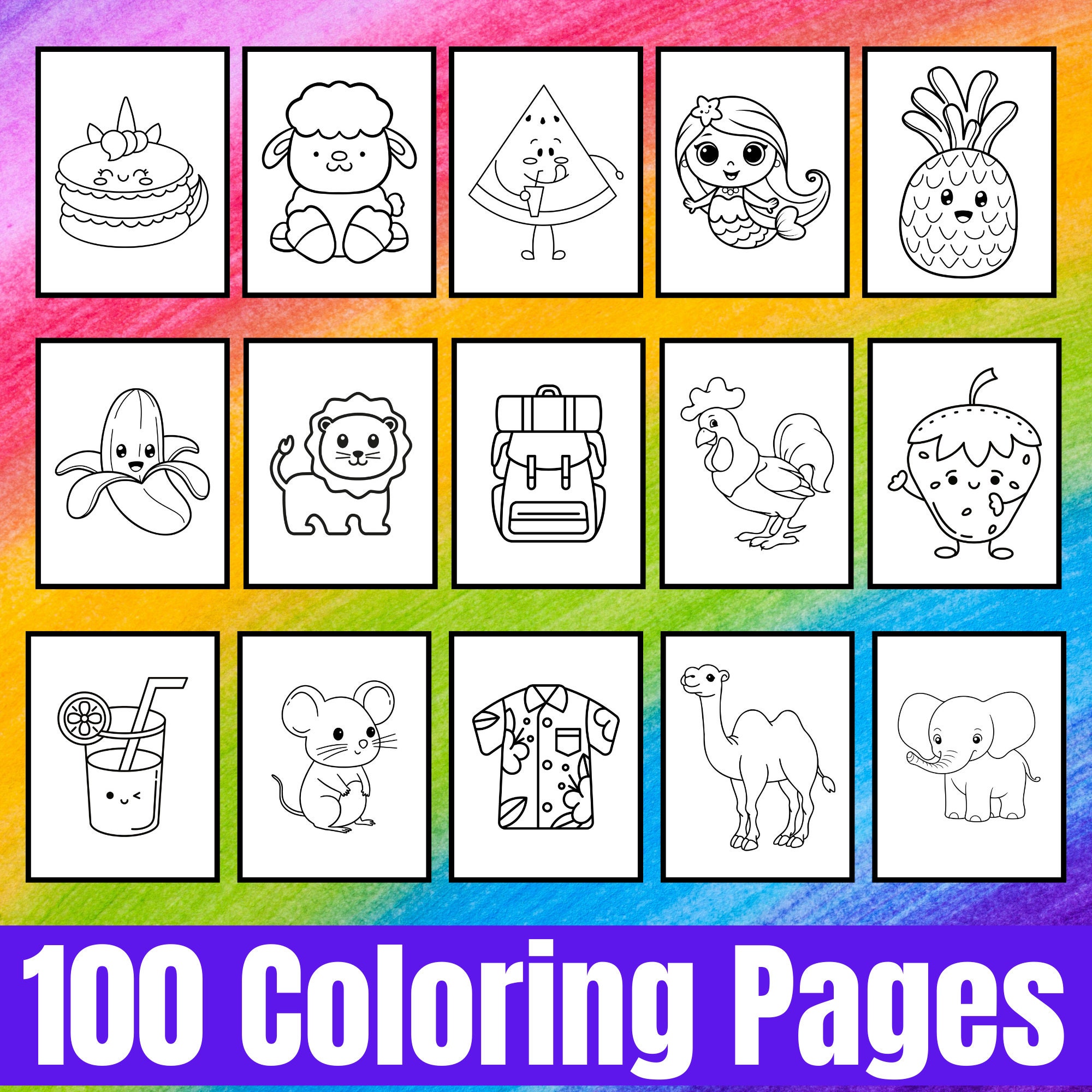 100 Simple Coloring Pages Bundle for Kids | Instant Download | Easy to ...