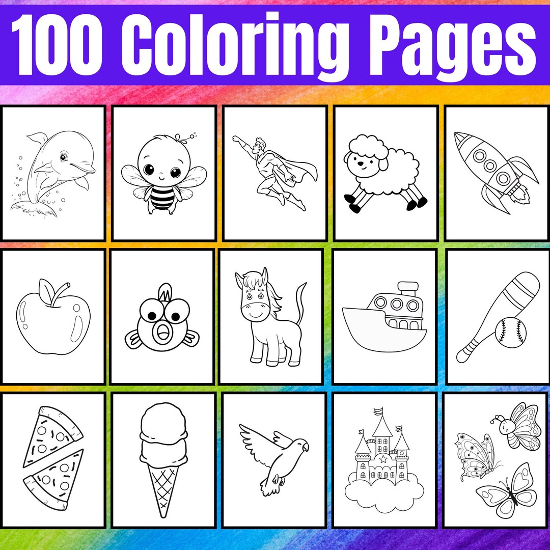 100 Simple Coloring Pages Bundle for Kids | Instant Download | Easy to ...