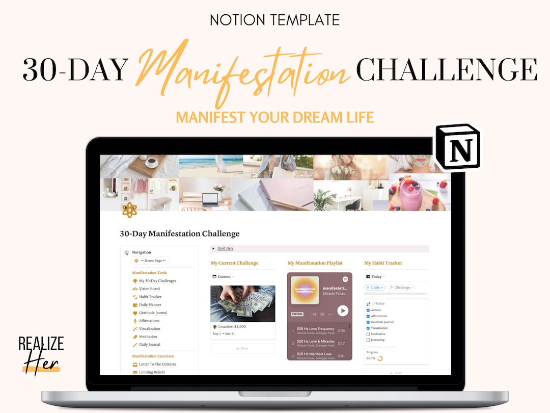 30 Day Challenge Manifestation Notion Template Manifestation Digital ...