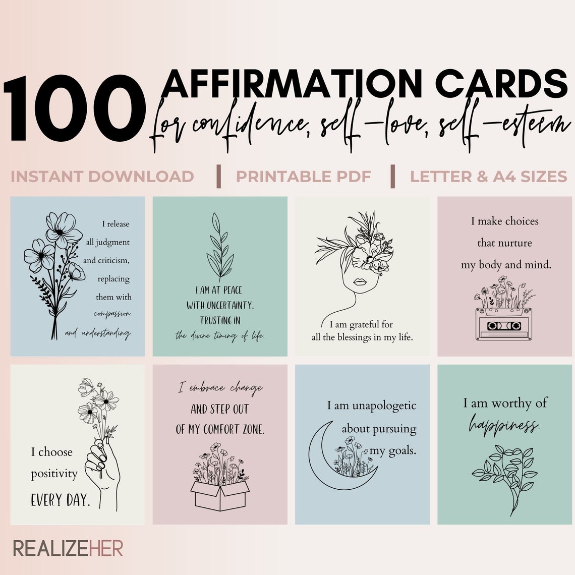 Positive Affirmation Cards for Law of Attraction Printables ...