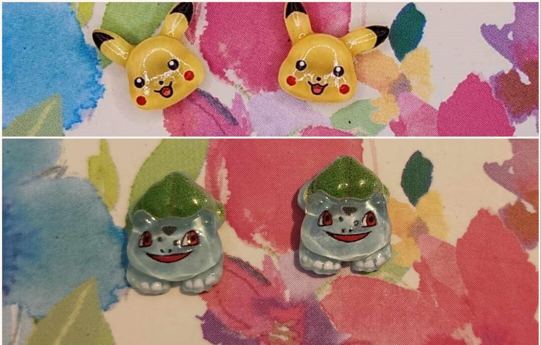 Pikachu or Bulbasaur Face Stud Earrings - Etsy