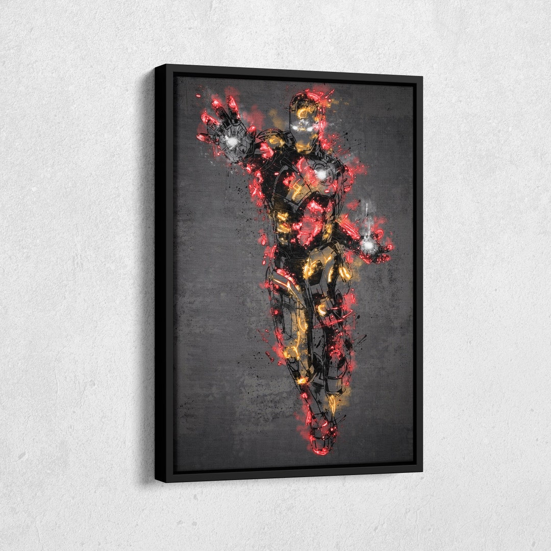 Iron Man Poster Neon Splash Marvel Comics Framed Canvas Wall - Etsy