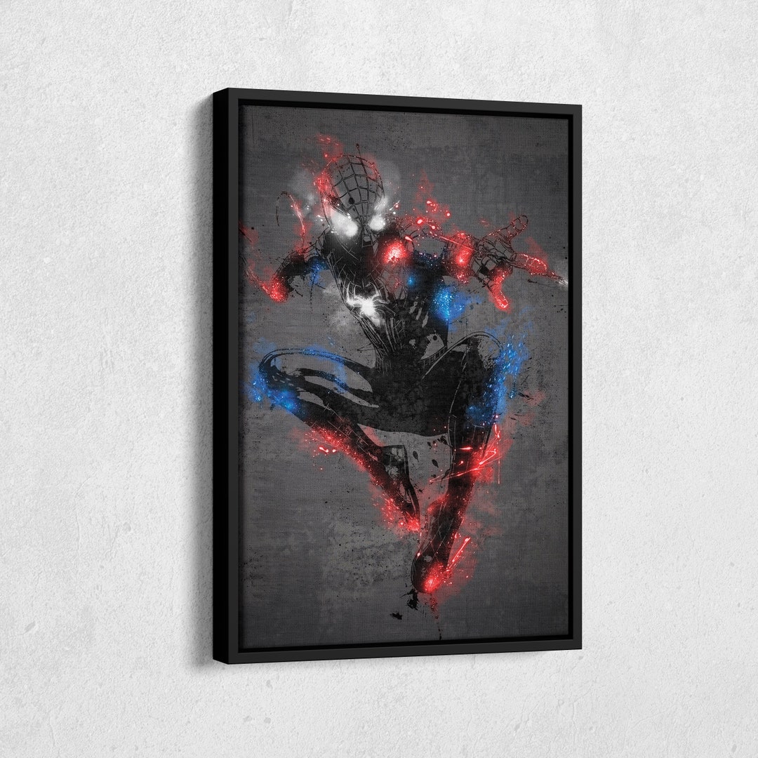 Spider-man Poster Neon Splash Marvel Comics Framed Canvas Wall Art ...