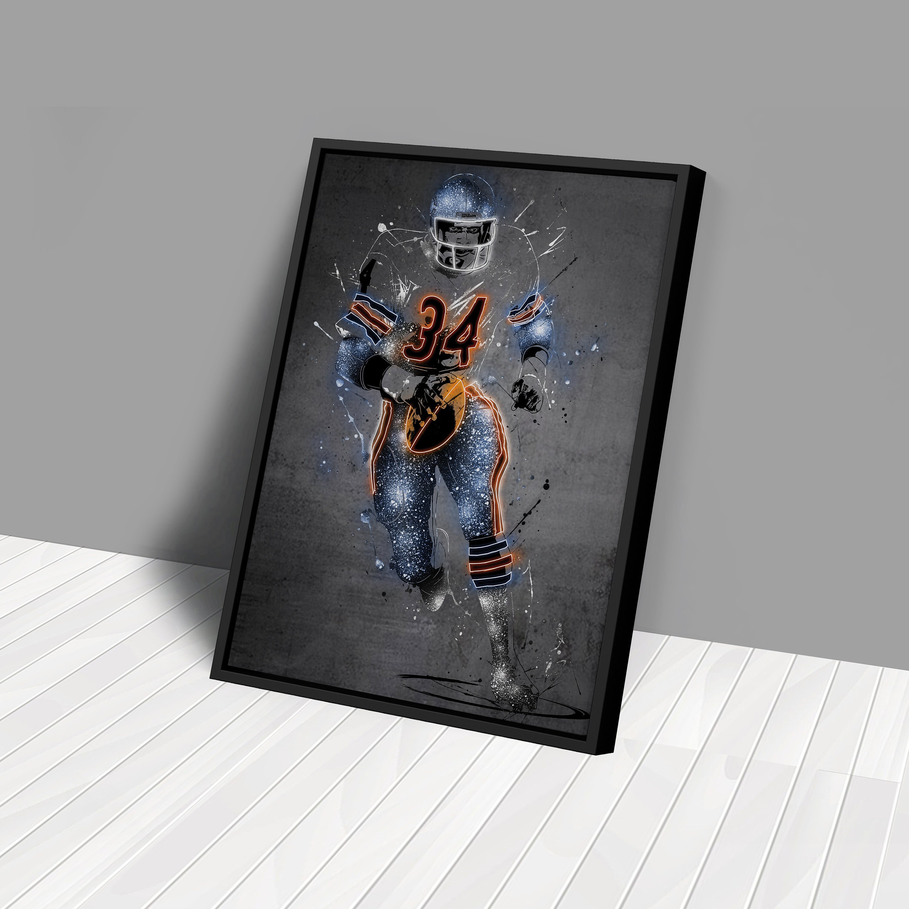 Walter Payton Poster Neon Splash Chicago Bears NFL Framed Poster Canvas ...