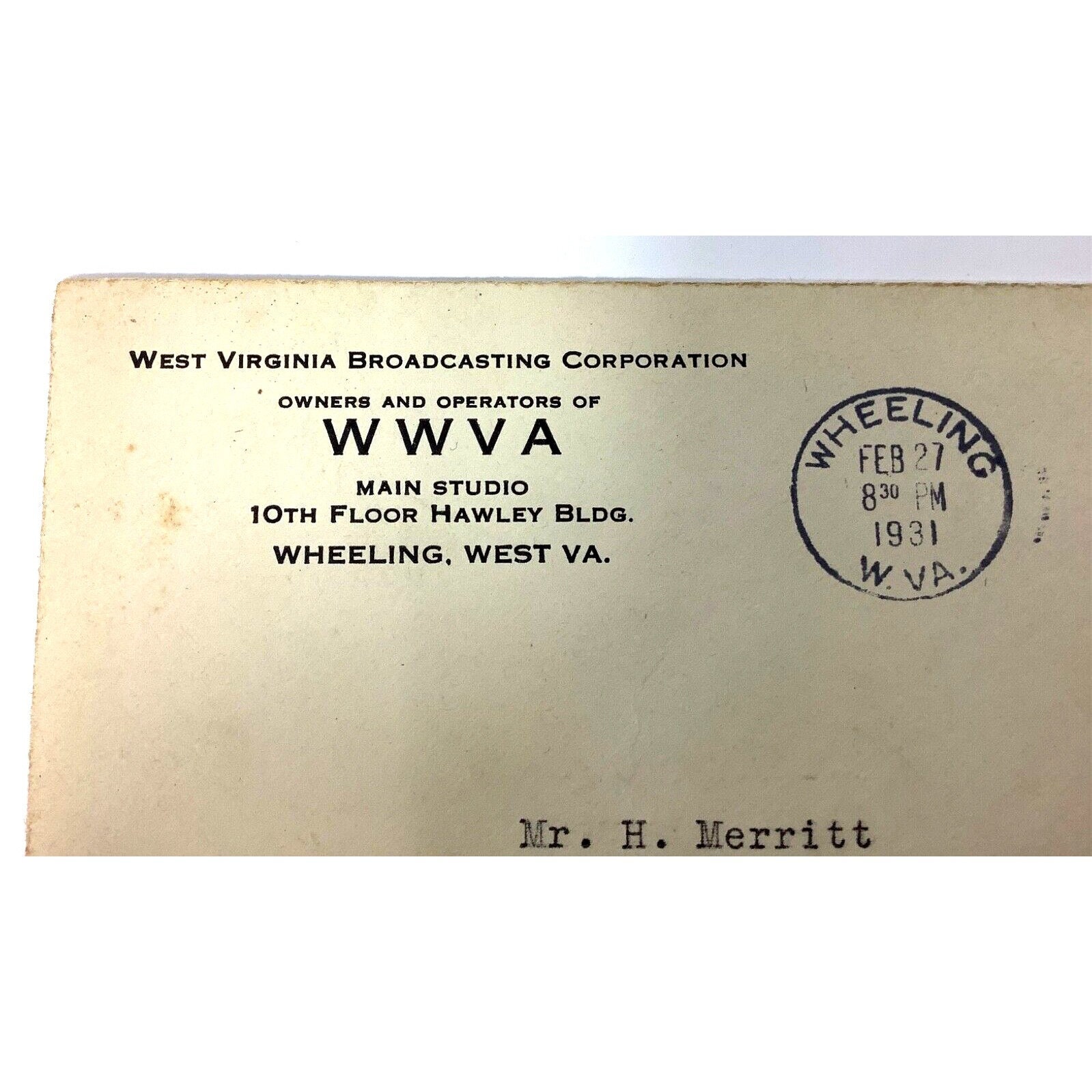 1931 Mail Reception Verification Card Radio Station WWVA Wheeling West ...