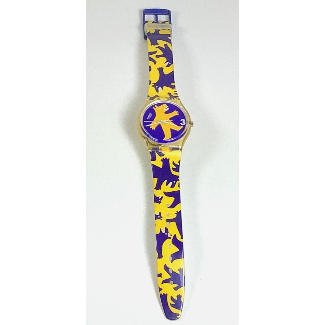 Vintage 1993 Swatch Swiss Watch Blue and Yellow Bear Image - Etsy