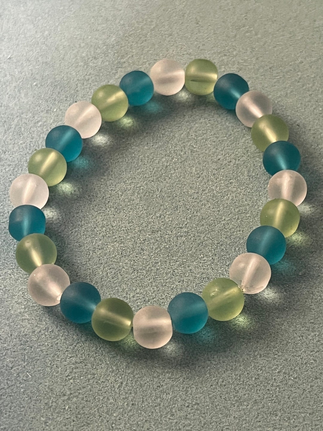 Sea Glass Beaded Stretch Bracelet {glass-beaded Bracelet | Aqua Glass ...