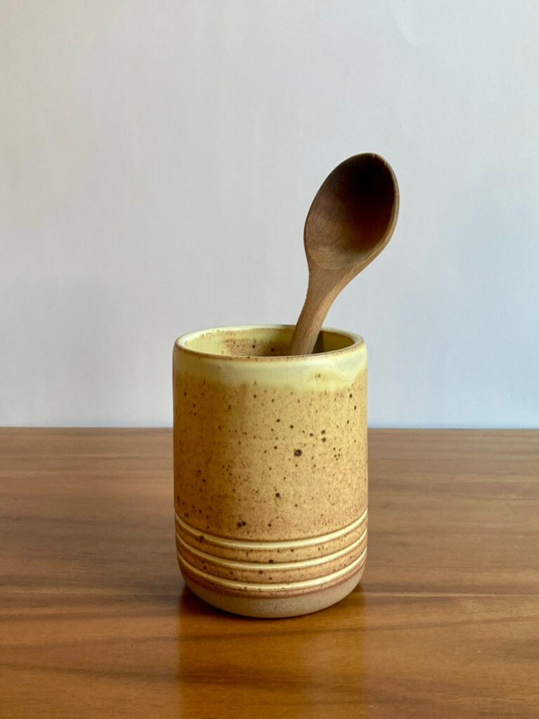 Large Handmade Ceramic Golden Yellow Kitchen Utensil Crock or Wine ...