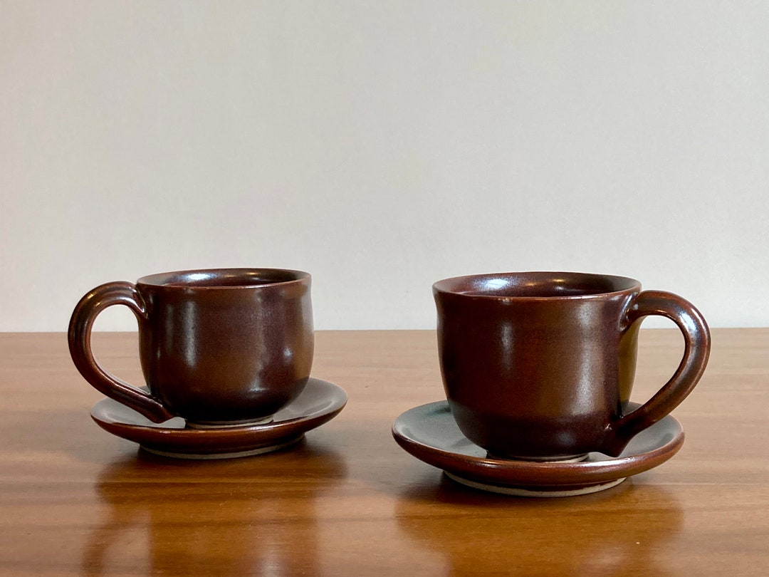 Set of Two Red Turkish Coffee Cups With Saucers, Handmade Ceramic ...