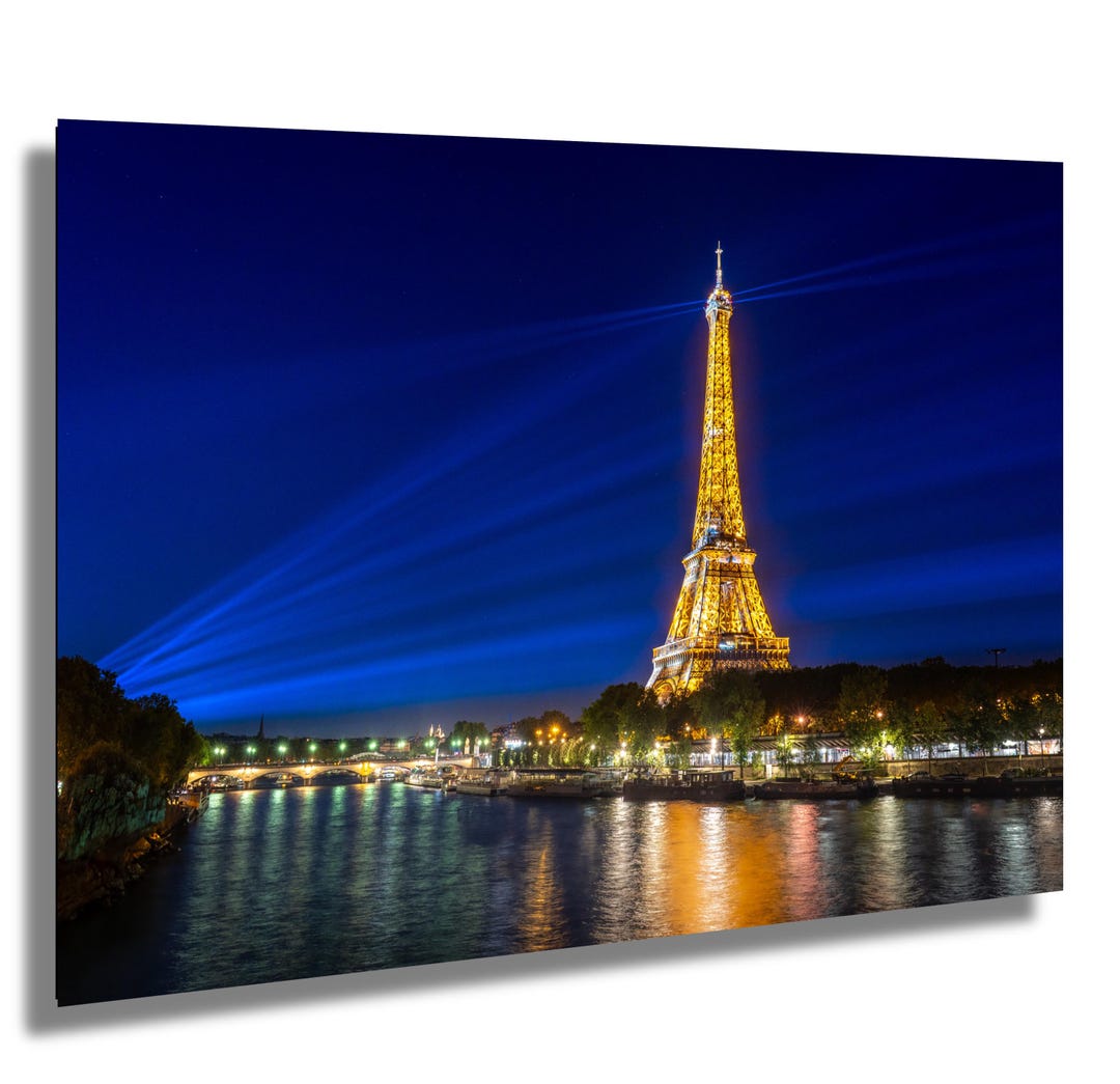 Eiffel Tower Paris Blue Hour Photo, Bastille Day Light Beam Print ...