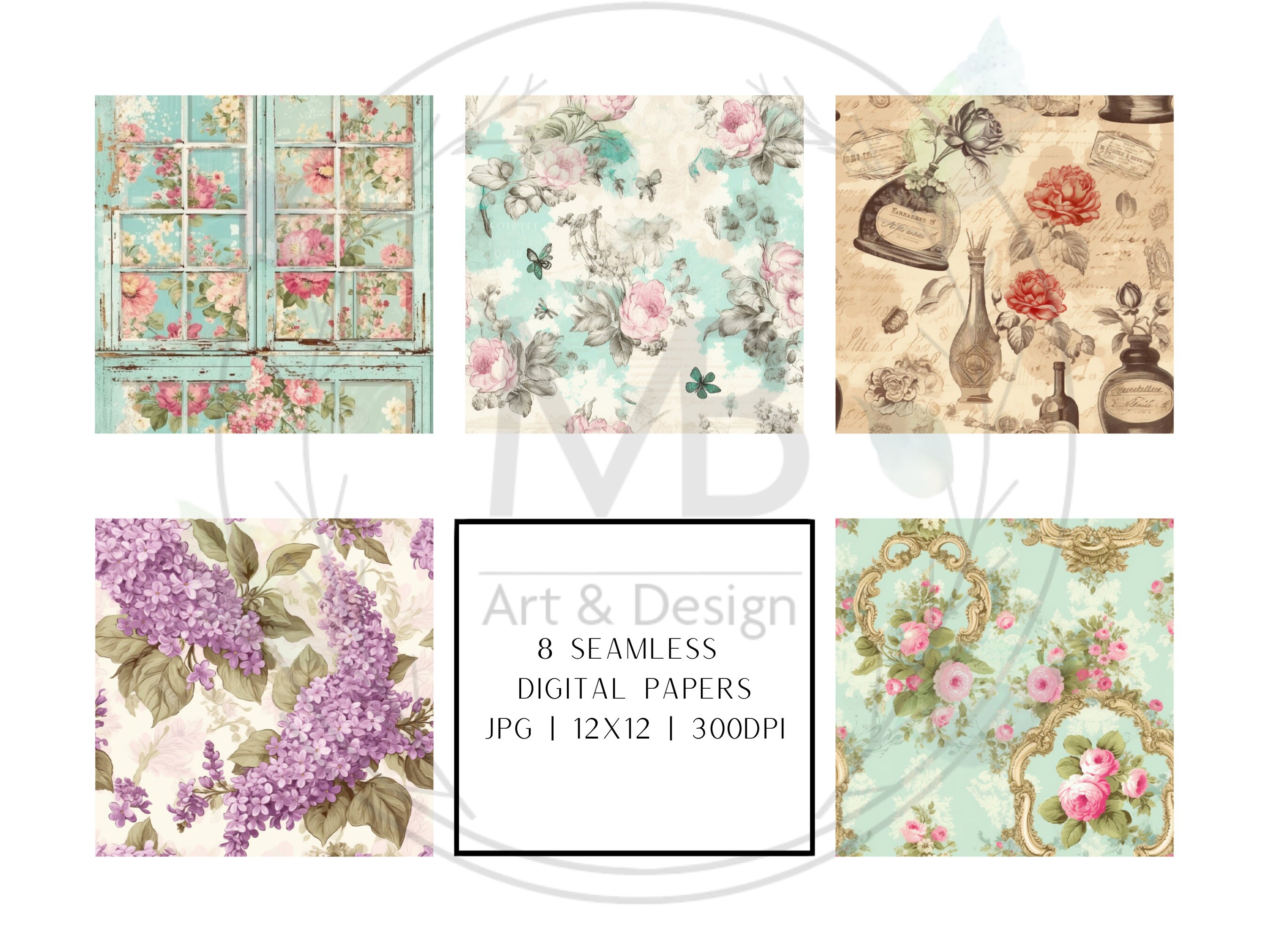 French Shabby Chic | Seamless Pattern | Printable Digital Paper ...