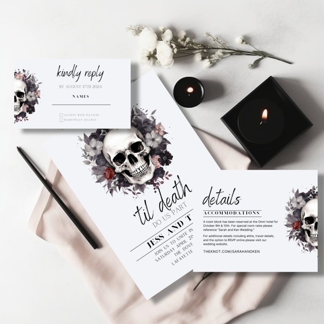 Til Death Spooky Wedding Invitation Template, RSVP Card, Details Card ...