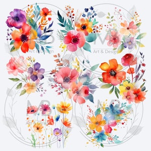 Bright | Watercolor Floral Clip Art | Flower Bundle | Instant Download ...