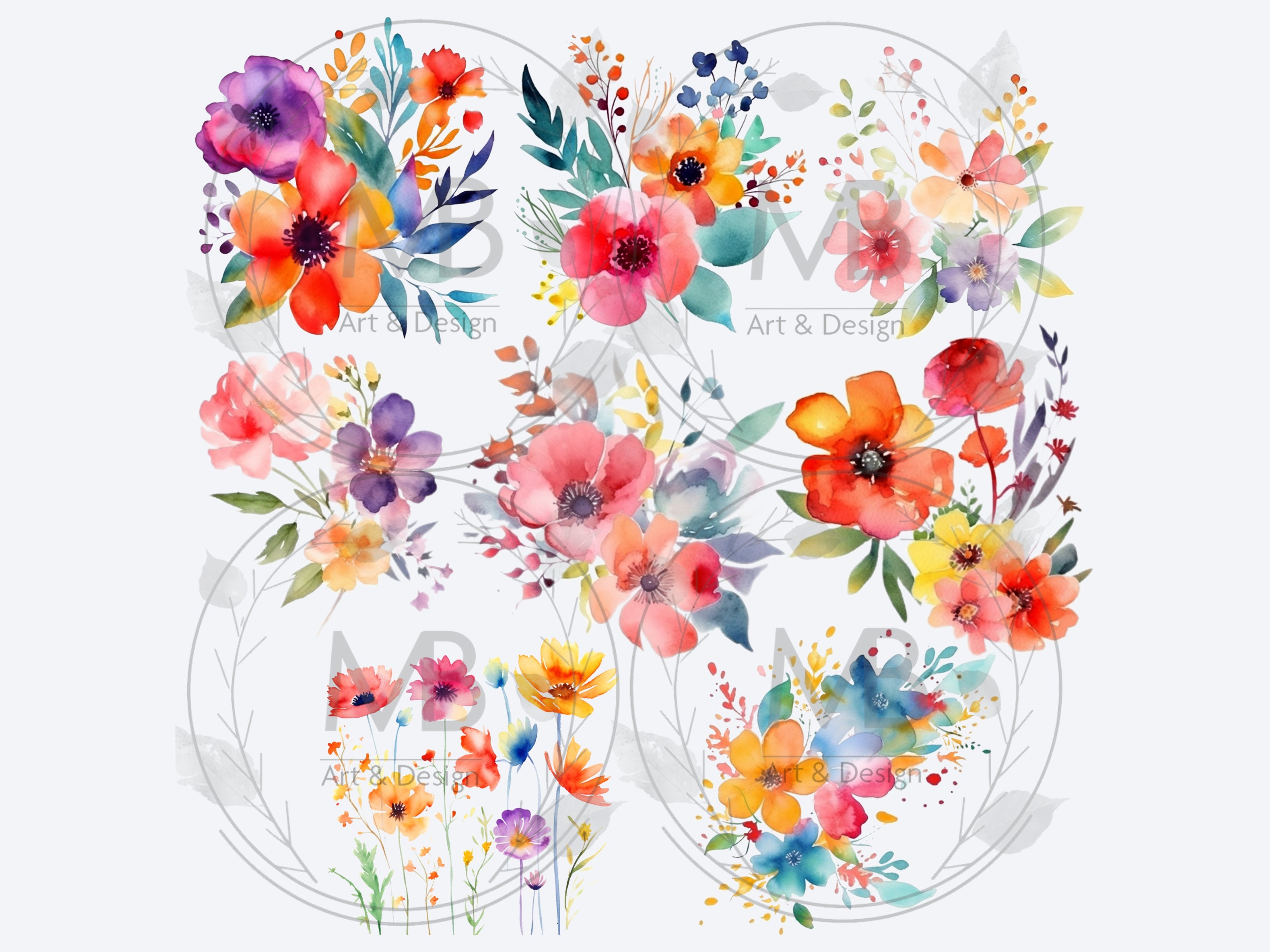 Bright | Watercolor Floral Clip Art | Flower Bundle | Instant Download ...