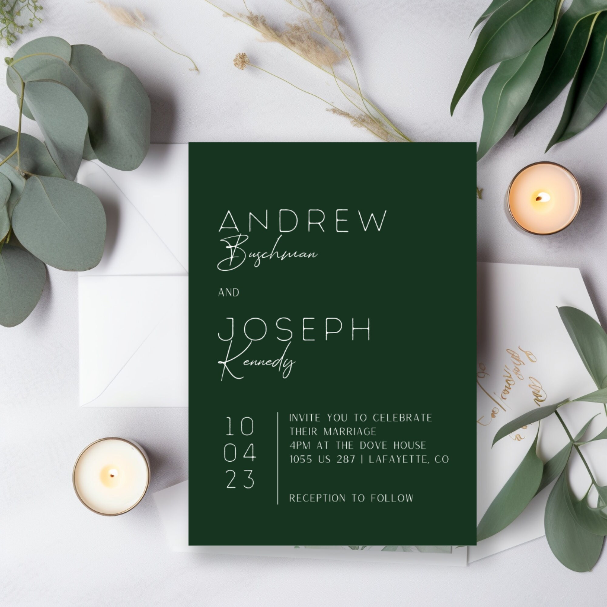 Simple, Minimalistic Green Wedding Invitation Template, RSVP Card ...