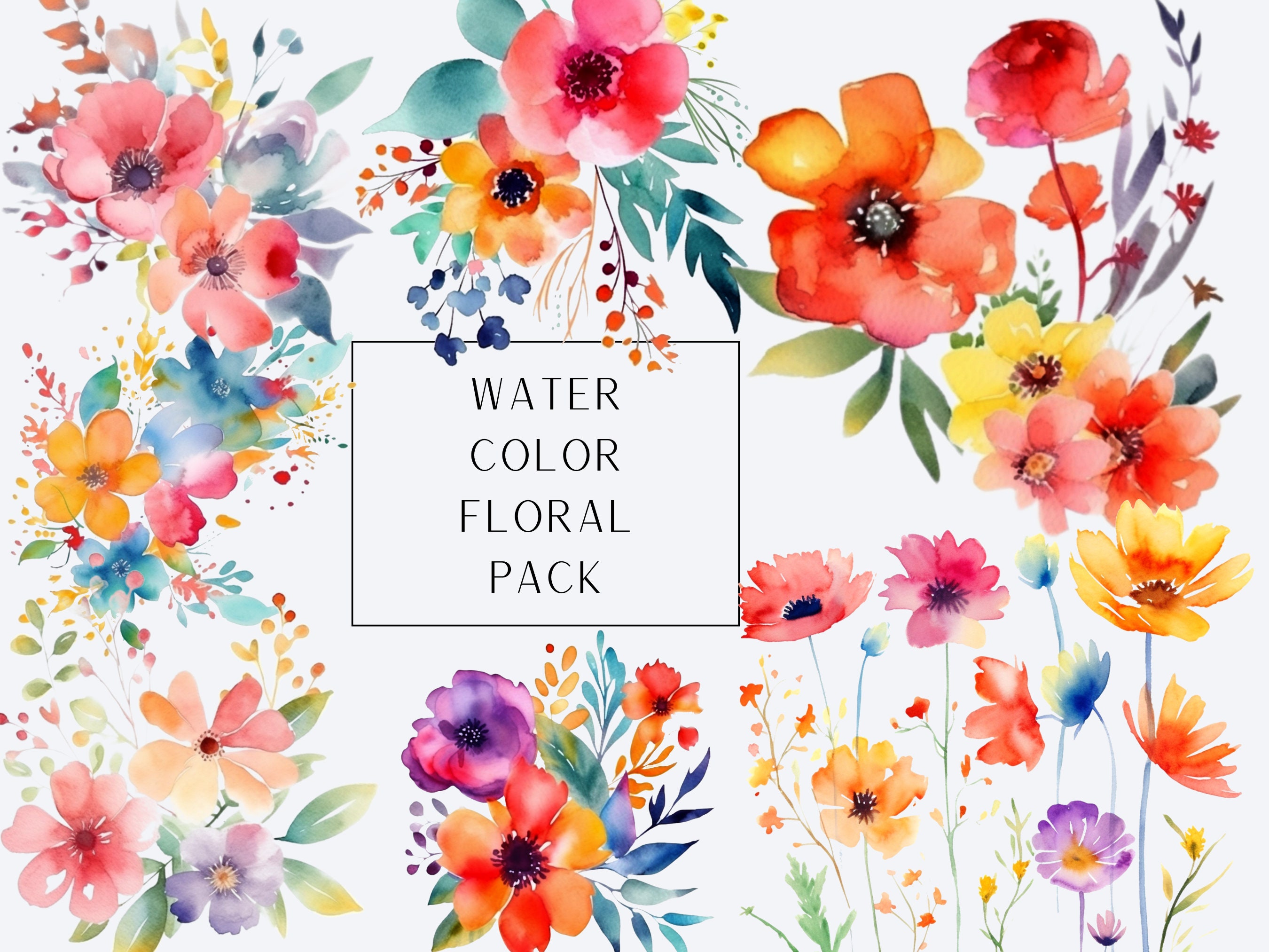 Bright | Watercolor Floral Clip Art | Flower Bundle | Instant Download ...