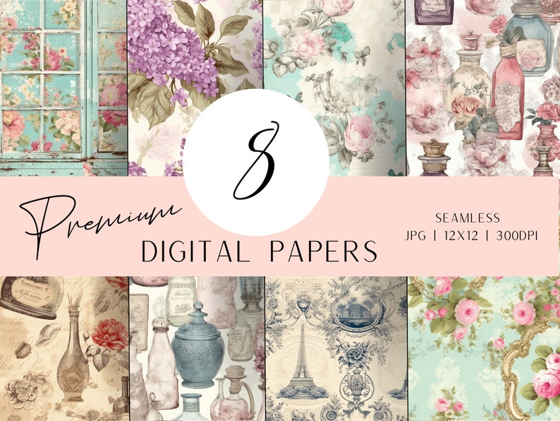 French Shabby Chic | Seamless Pattern | Printable Digital Paper ...