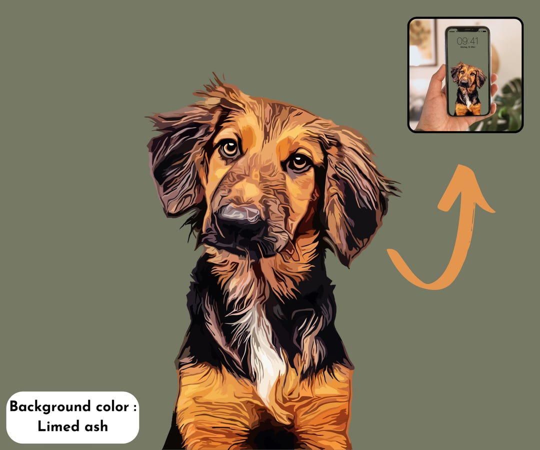 Custom Pet Background Digital Drawing, Personalized Dog Animal Art for ...