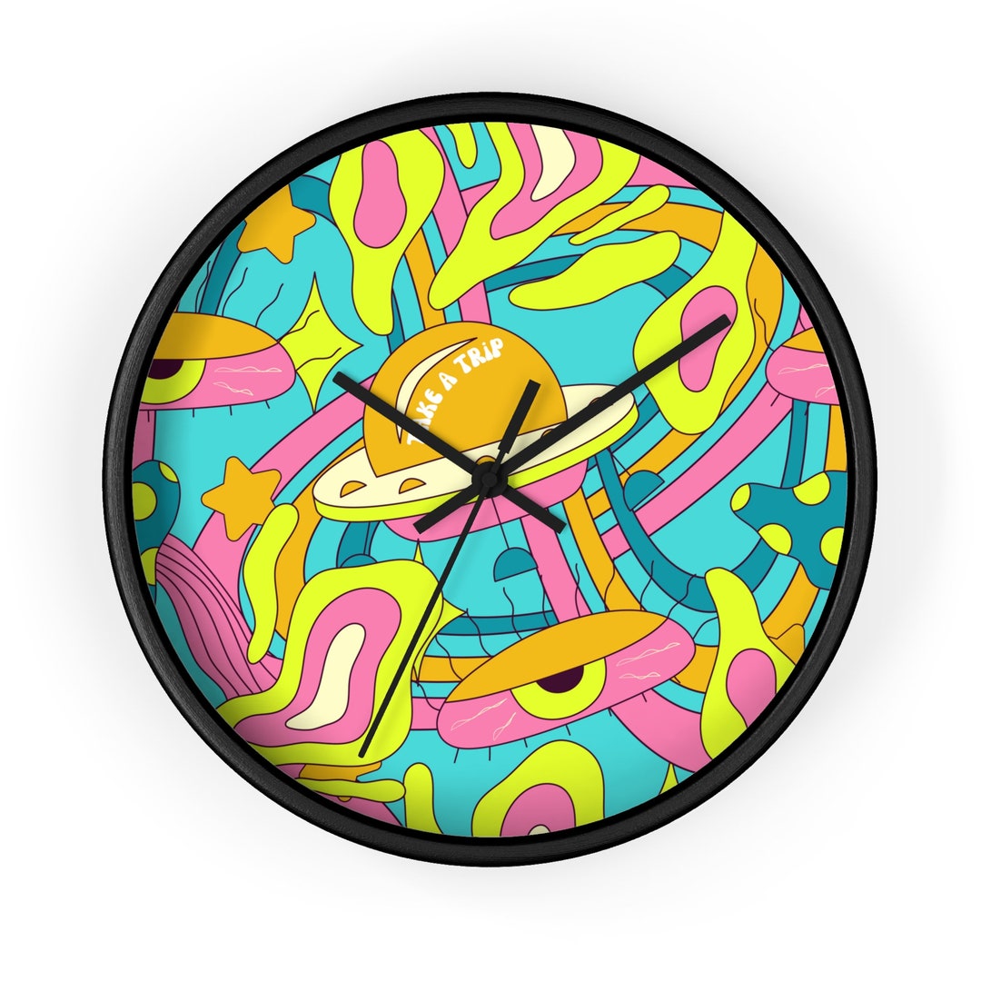 TRIPPY RETRO Wall Clock Home Decor, Take a Trip Retro Groovy ...