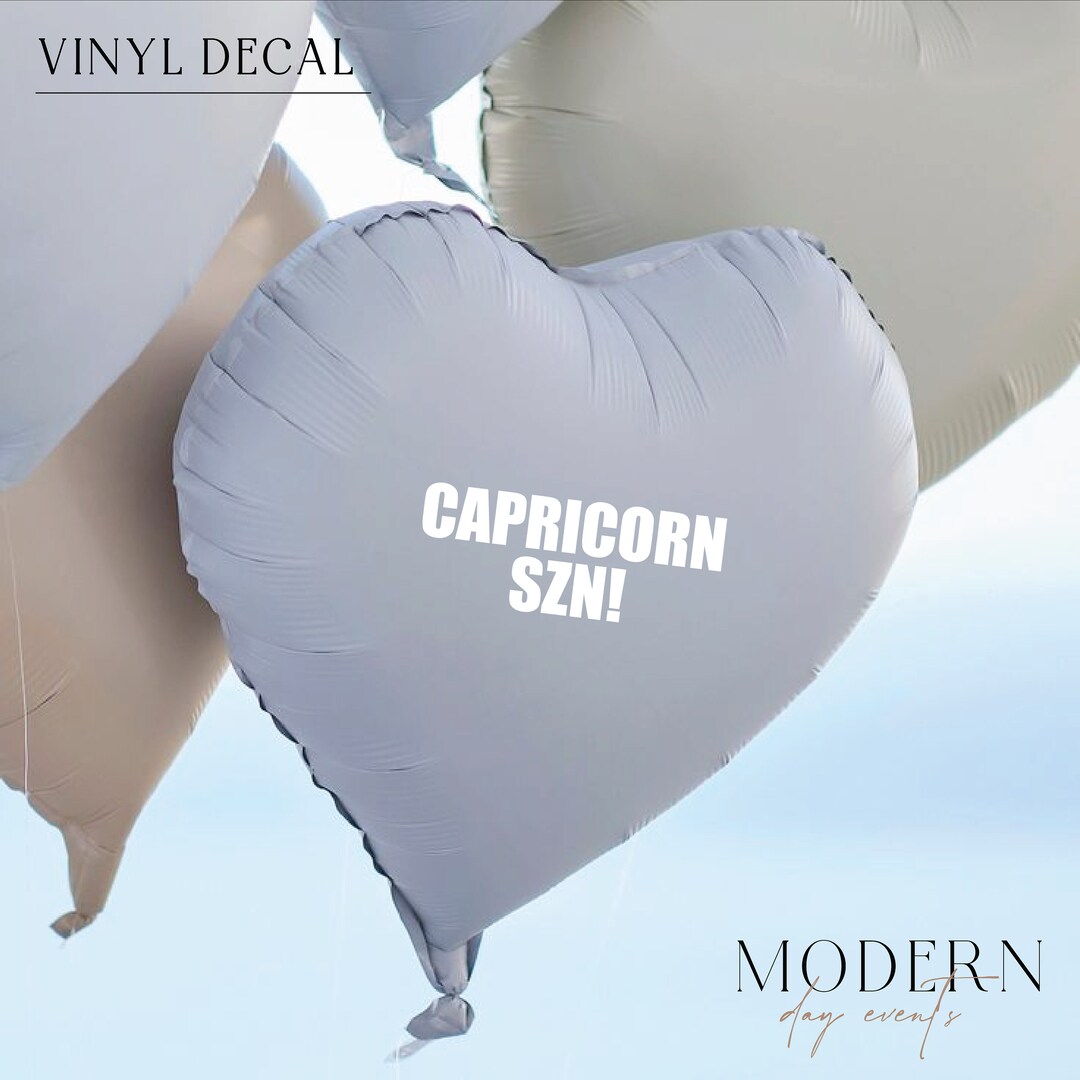 Capricorn SZN White Vinyl Balloon Decal, Zodiac Sign, Vinyl Decal ...