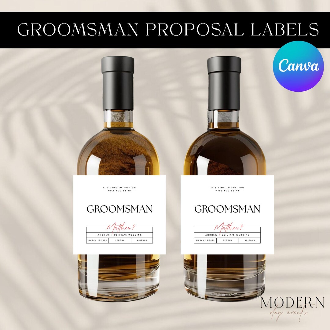 Editable Groomsman Proposal Label Canva Template | Whiskey Bottle Label ...