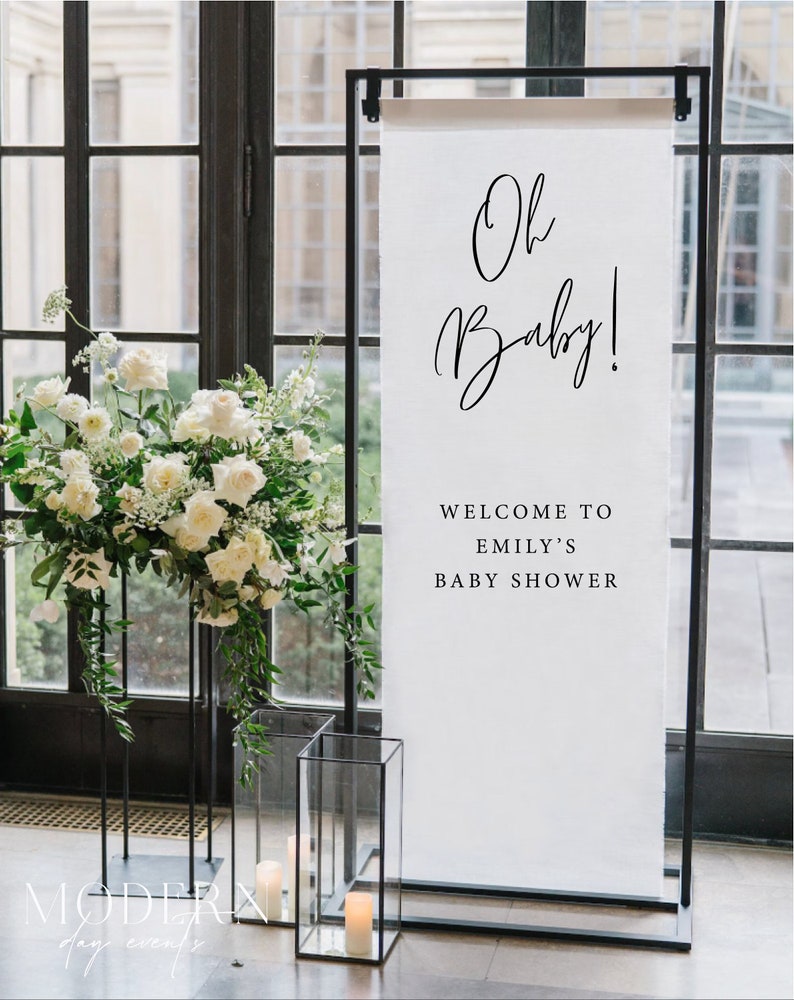 Linen Baby Shower Sign, Fabric Sign, White, Custom, Welcome Sign, Event ...